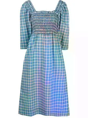 GANNI Seersucker Checked Midi Dress