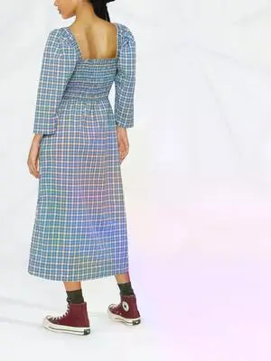 GANNI Seersucker Checked Midi Dress