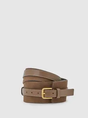 REISS Leather And Suede Corset Waist Belt