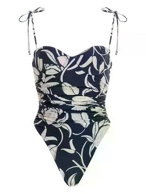Agua Bendita Floral-print One-piece Swimsuit - Blue