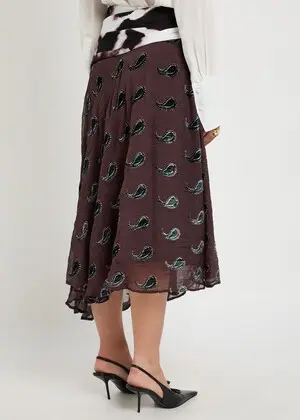 Tory Burch Paisley-devoré Asymmetric Silk-blend Midi Skirt