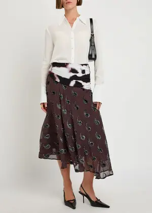 Tory Burch Paisley-devoré Asymmetric Silk-blend Midi Skirt