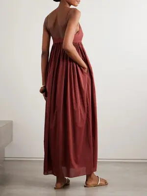 Matteau Gathered Organic Cotton And Silk-blend Maxi Dress