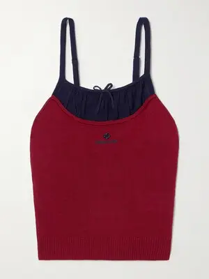 SHUSHU/TONG Cropped Embellished Embroidered Silk And Cashmere-blend Camisole - Red