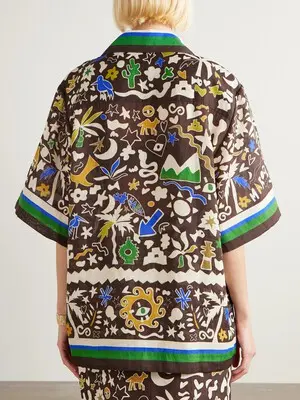 ALEMAIS Maroc Oversized Printed Ramie Shirt - Brown