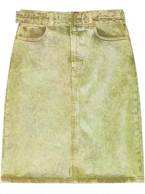 GANNI Bleached Denim Skirt - Green