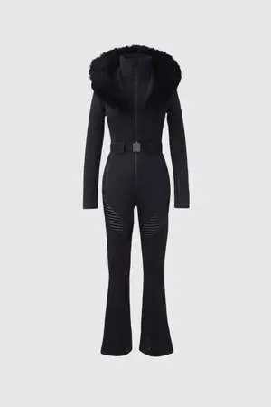 Mackage Fitted Fleece Ski Suit With Fur Trimmed Hood - Black