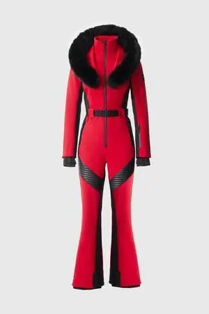 Mackage Fitted Fleece Ski Suit With Fur Trimmed Hood - Red