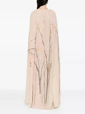 Bernadette Minnie Embroidered Cape Maxi Dress - Neutrals