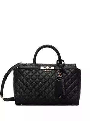 Guess Quilted Tote Bag With Charm - Black