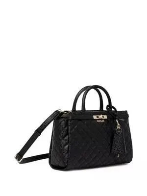 Guess Quilted Tote Bag With Charm - Black