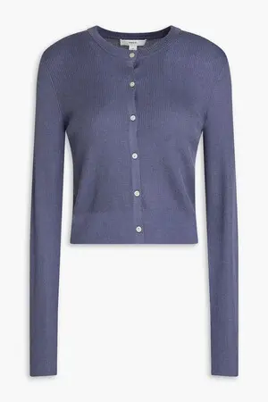 Vince Ribbed Cashmere And Silk-blend Cardigan - Slate Blue