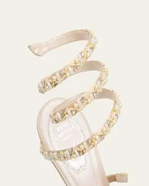 Rene Caovilla Cleo Pearly Crystal Snake-wrap Sandals