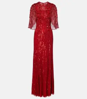 Jenny Packham Violetta Embellished Caped Gown