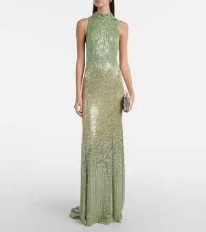 Jenny Packham Benue Embellished Halterneck Gown - Green