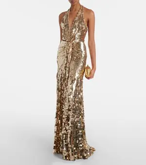 Jenny Packham Mars Gathered Sequined Gown