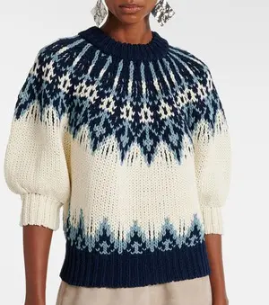 Altuzarra Cotton Fair Isle Crewneck Sweater - Blue