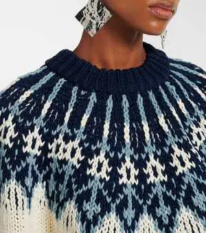 Altuzarra Cotton Fair Isle Crewneck Sweater - Blue