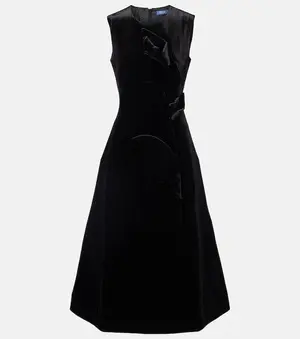 LEO LIN Cleo Floral-applique Velvet Midi Dress - Black