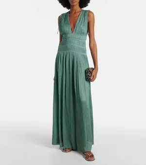 Ulla Johnson Tasneem Satin Plisse Gown - Blue