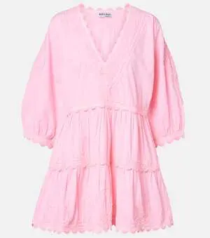 JULIET DUNN Embroidered Tiered Mini Dress - Pink