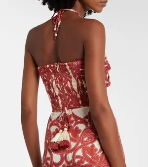 Poupette St Barth Collina Printed Satin Midi Dress - Red