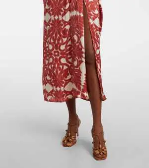 Poupette St Barth Collina Printed Satin Midi Dress - Red