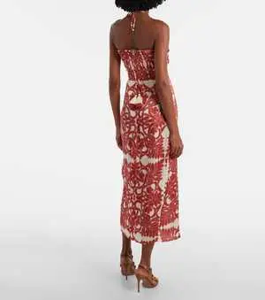Poupette St Barth Collina Printed Satin Midi Dress - Red