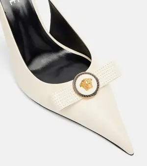 Versace Ribbon 85 Leather Slingback Pumps