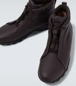 Zegna Triple Stitch Vetta Leather Sneakers - Brown