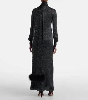 Valentino Garavani Feather-trimmed Lamé Maxi Dress