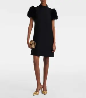 Valentino Garavani Crepe Couture Feather-trimmed Mini Dress - Black