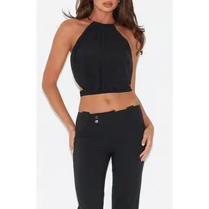 TIGER MIST Cutout Halter Crop Top - Black