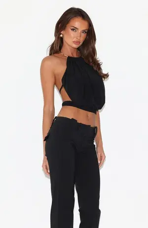 TIGER MIST Cutout Halter Crop Top - Black