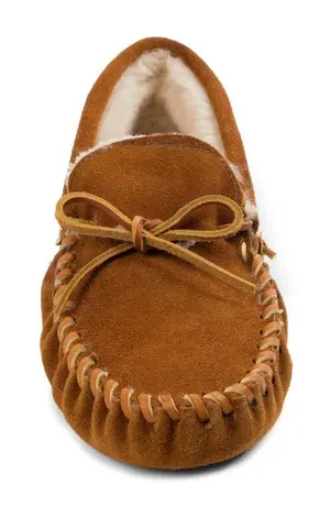Minnetonka Faux Fur Lined Suede Slipper - Brown
