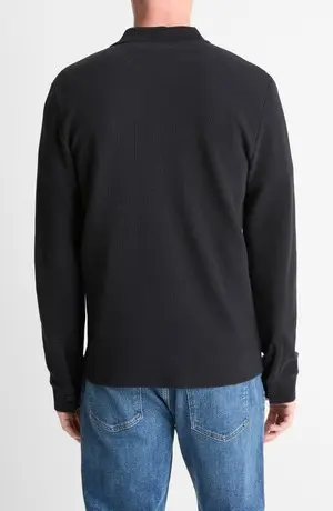 Vince Long Sleeve Basketweave Polo