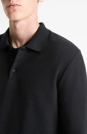 Vince Long Sleeve Basketweave Polo