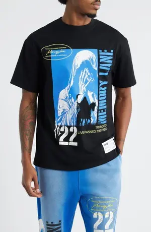 MEMORY LANE Runnin' Past Cotton Jersey Graphic T-shirt Black