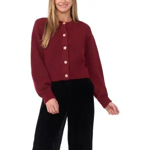 Ted Baker London Fina Fuzzy Crewneck Cardigan - Burgundy