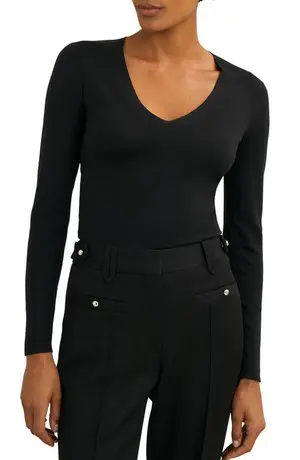 REISS Maeve V-neck Silk Blend Sweater - Black