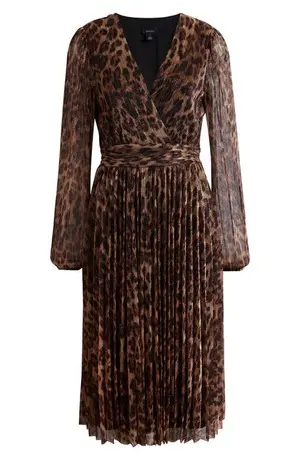 Halogen Metallic Leopard Print Long Sleeve Midi Dress
