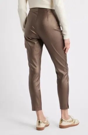 Hue Coated High Waist Cigarette Pants - Bronze
