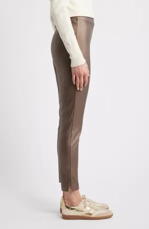 Hue Coated High Waist Cigarette Pants - Bronze