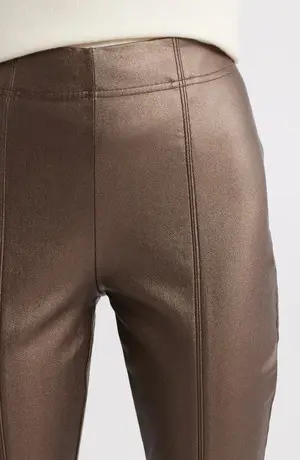 Hue Coated High Waist Cigarette Pants - Bronze