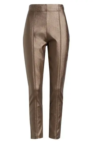 Hue Coated High Waist Cigarette Pants - Bronze