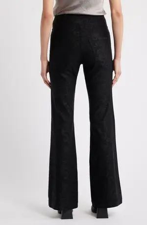 Hue High-waisted Etched Floral Flare Leg Trousers