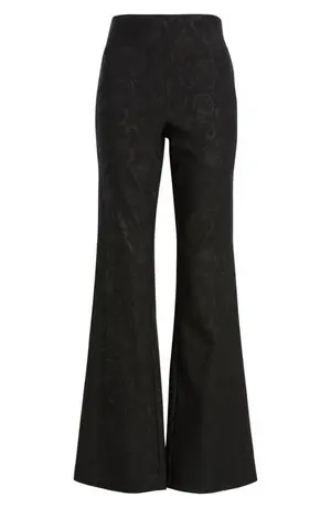 Hue High-waisted Etched Floral Flare Leg Trousers