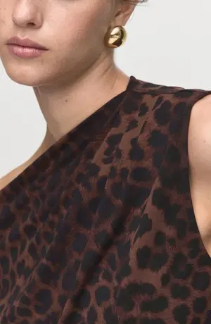 Mango Leopard Print Pleated Top