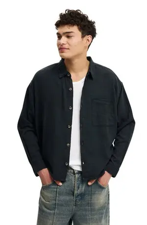 COTTON ON Washed Long Sleeve Shirt - Washed Black