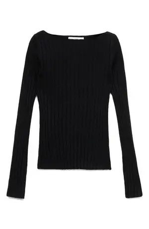 Mango Boat Neck Ribbed Sweater - Black